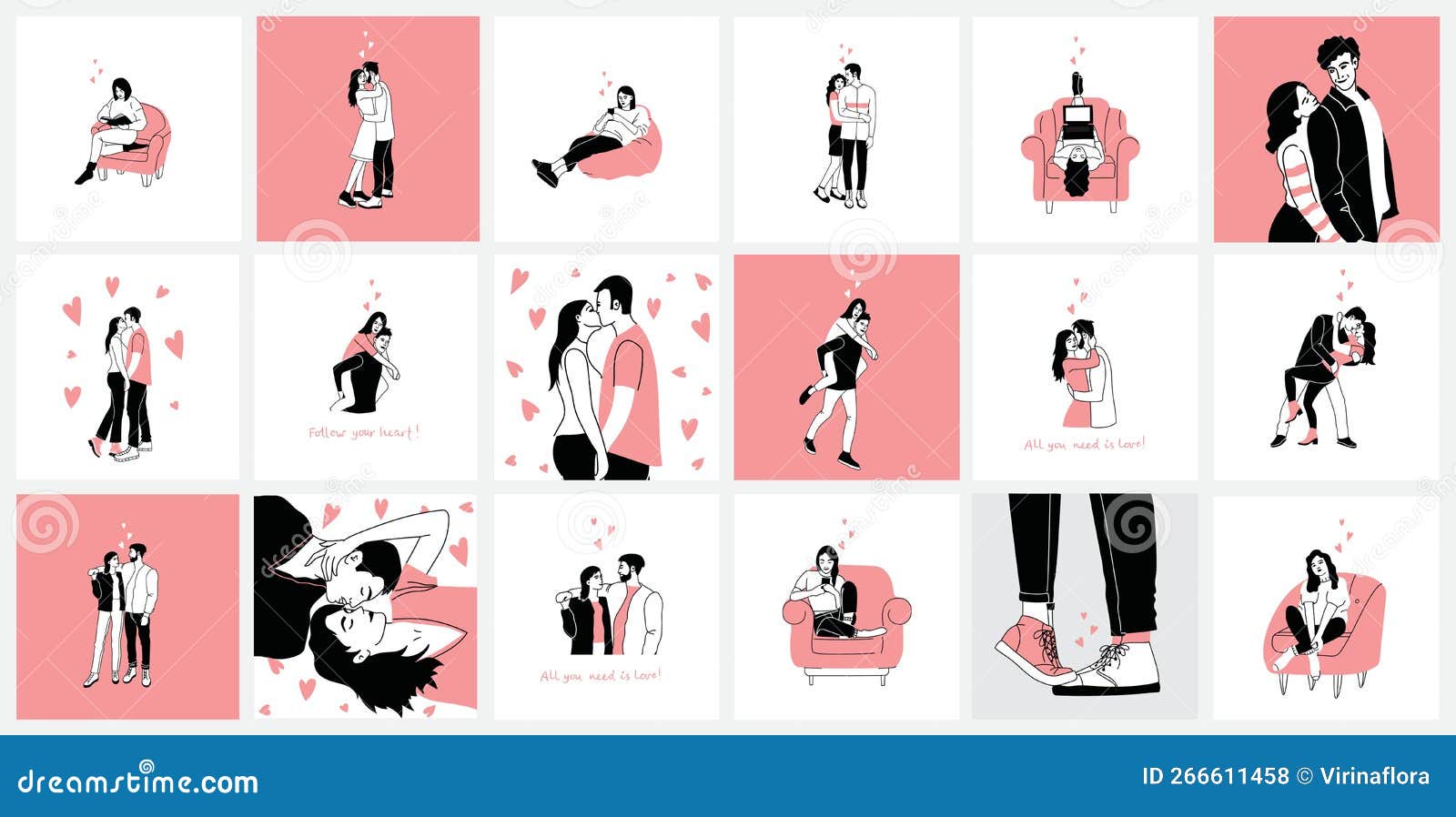 Romantic Set Of Illustrations With Man And Woman Love Love Story