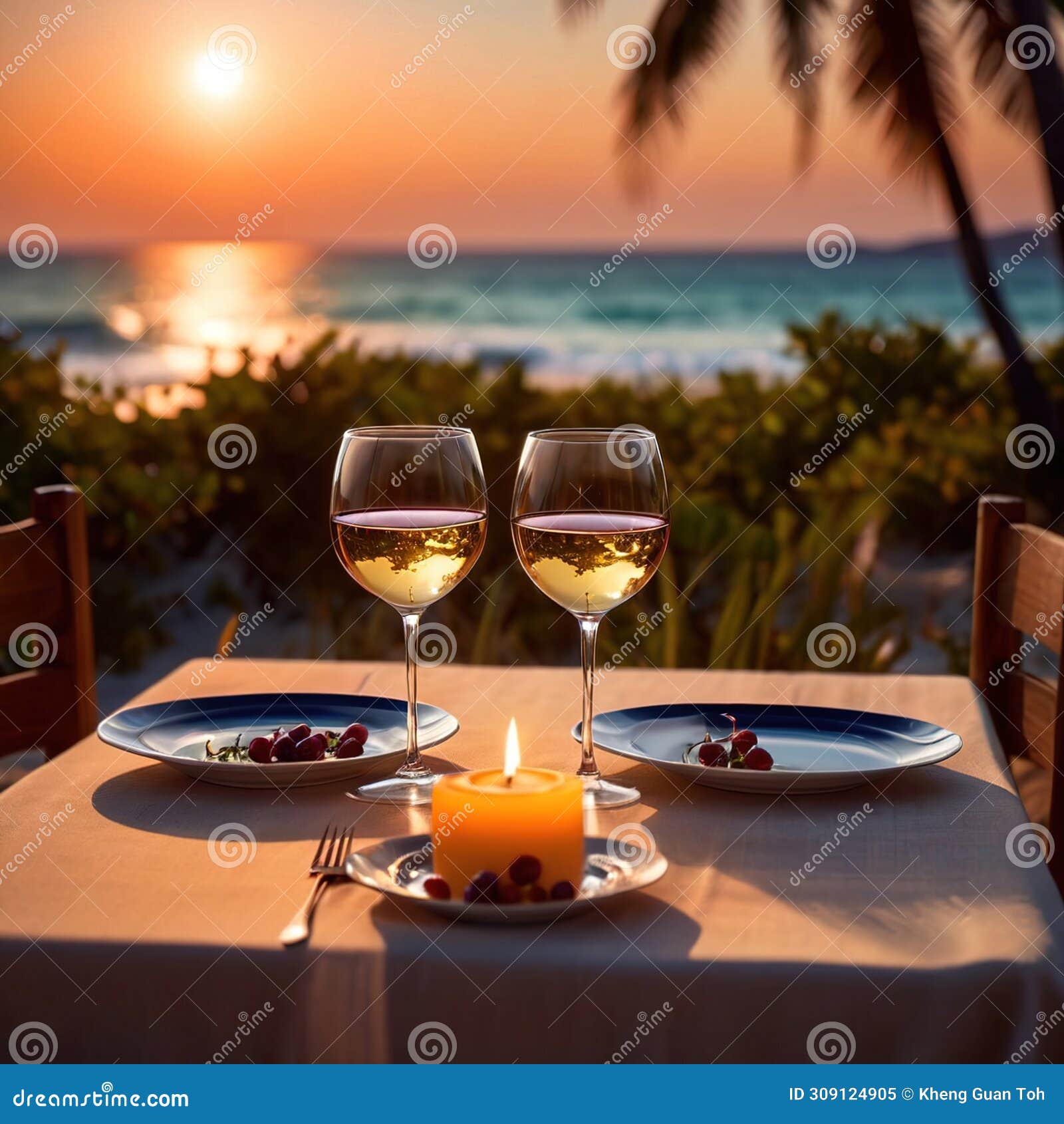 Romantic Set Table for Two Dinner at Sunset on Tropical Beach Stock ...