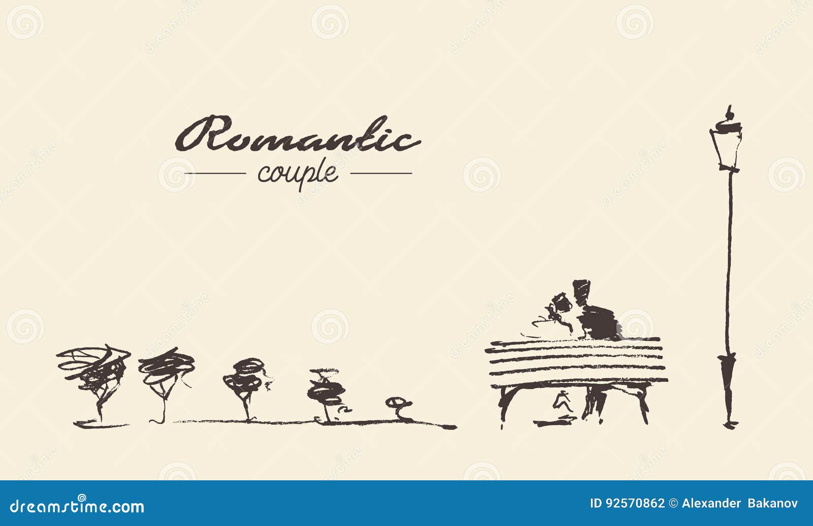 Romantic Sketch Loving Couple Bench Drawn Sketch Stock Vector ...