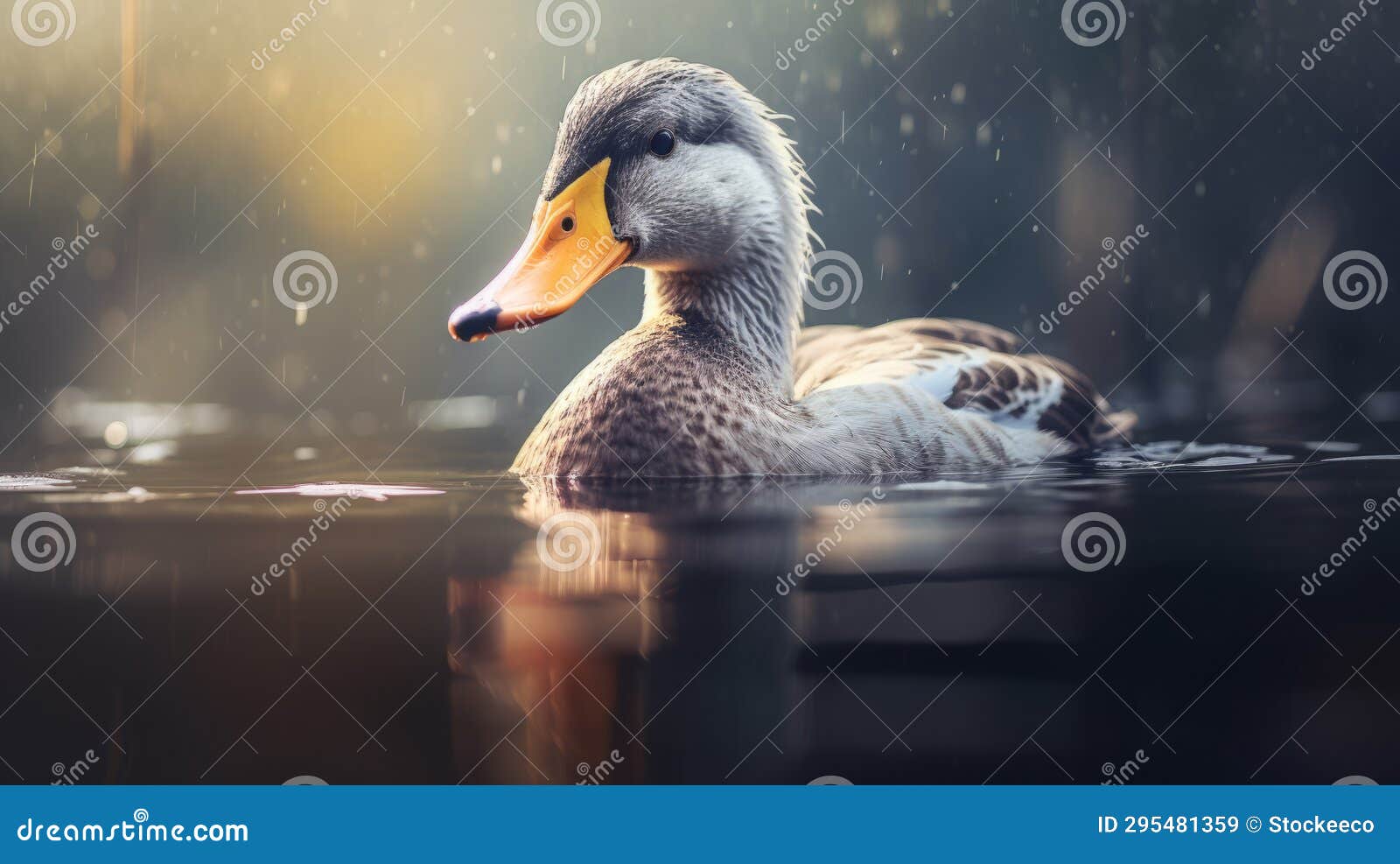 Romantic Soft Focus: a Duck Swimming in the Rain Stock Illustration ...