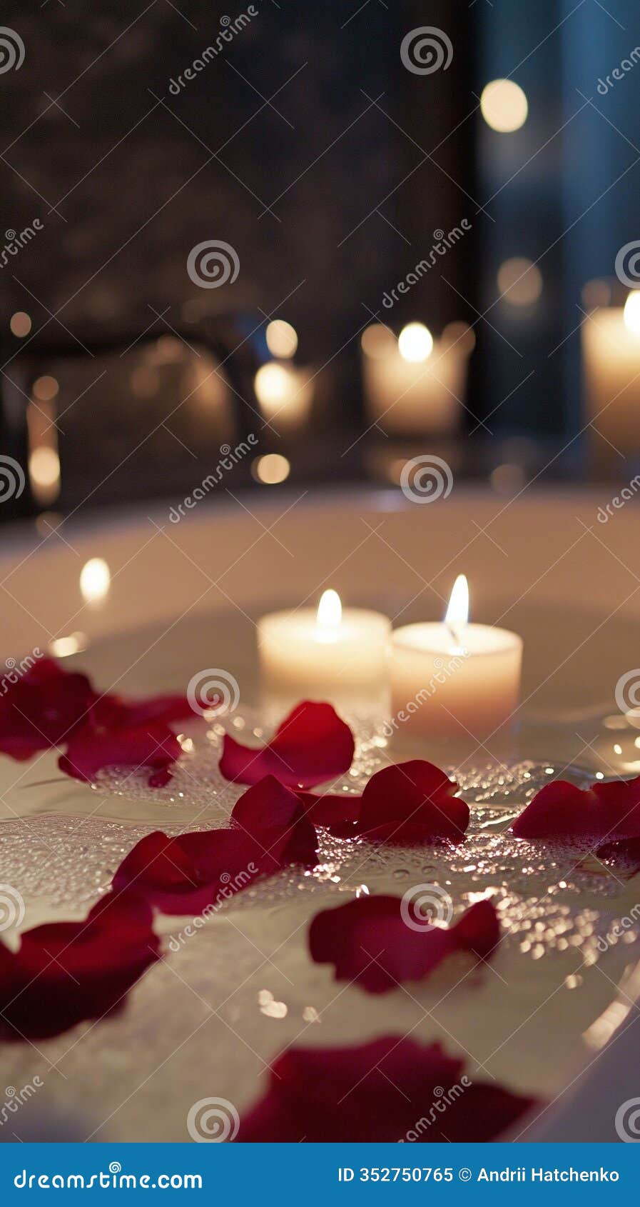 A Romantic Spa Setup with Candles Rose Petals and a Warm Bubble Bath. Stock Illustration ...