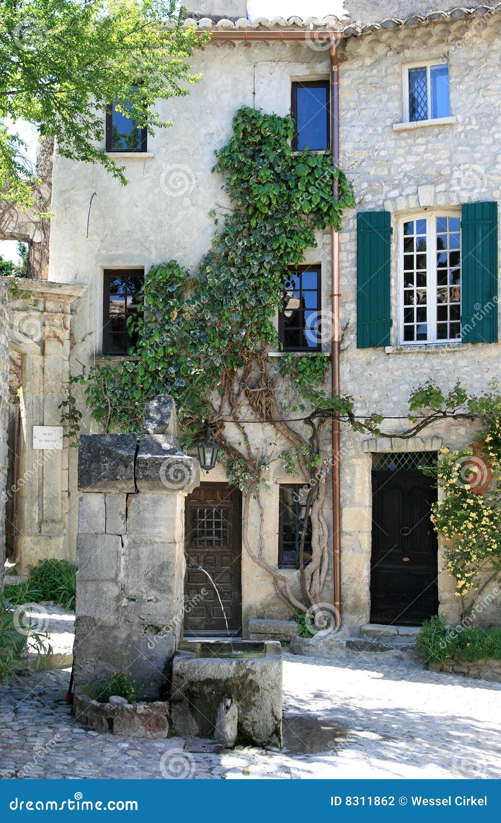 Romantic Square with Fountain in Old French Town Stock Photo - Image of ...