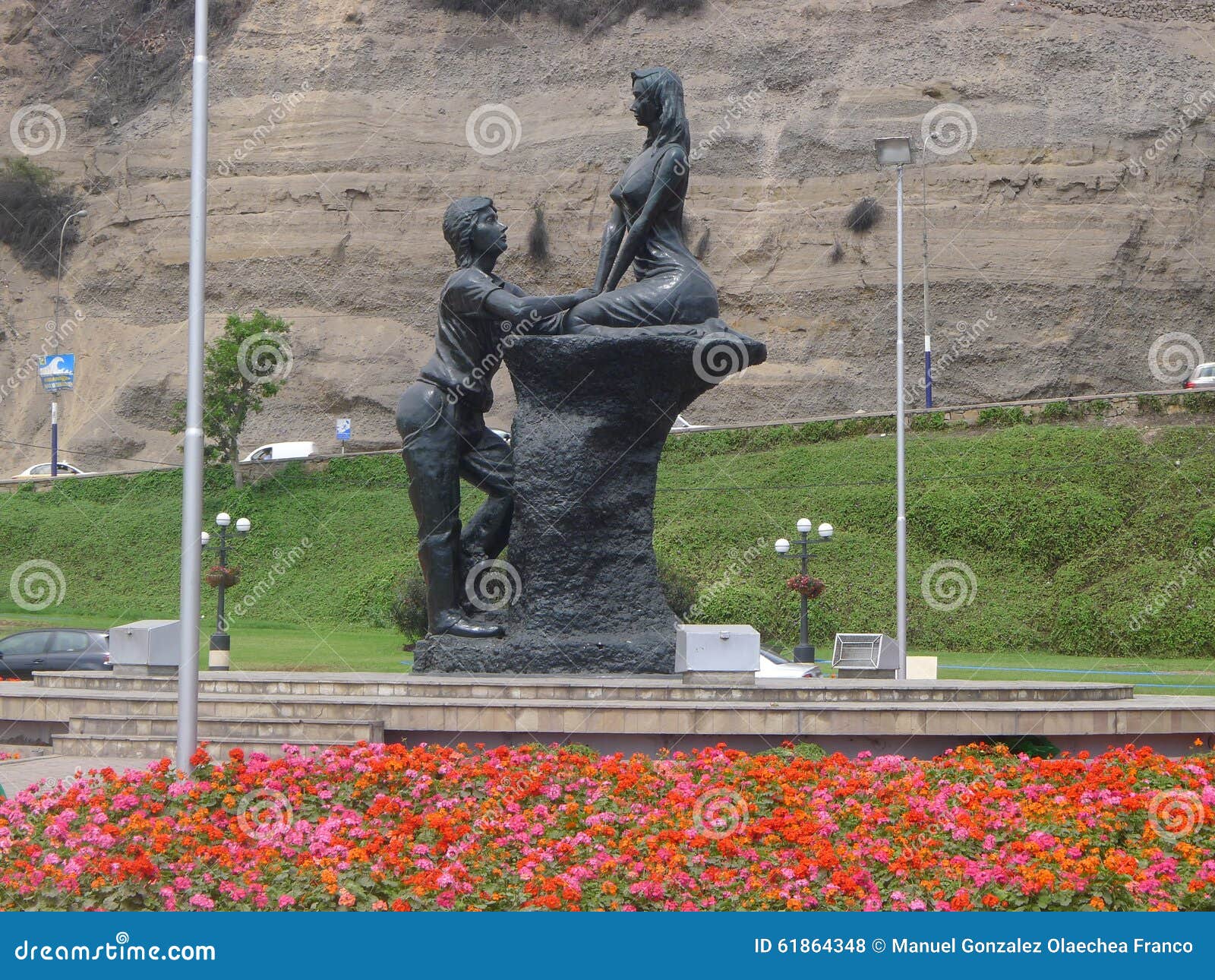 Romantic Statue at the Coastline in Chorrillos, Lima Stock Photo ...