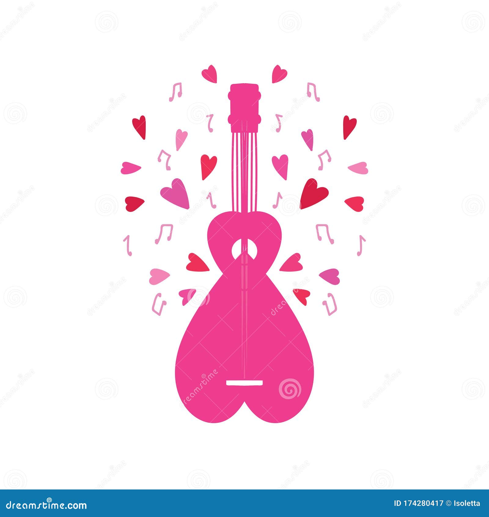 Romantic Style Pink Electric Guitar with Hearts Stock Vector ...