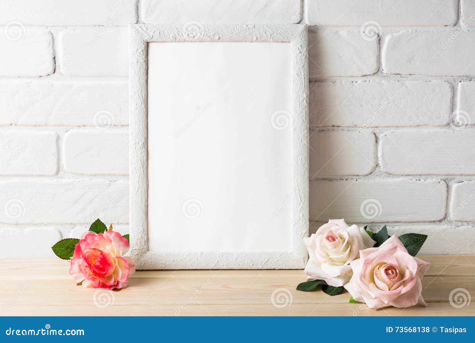 Romantic Style White Frame Mockup with Roses Stock Photo - Image of ...
