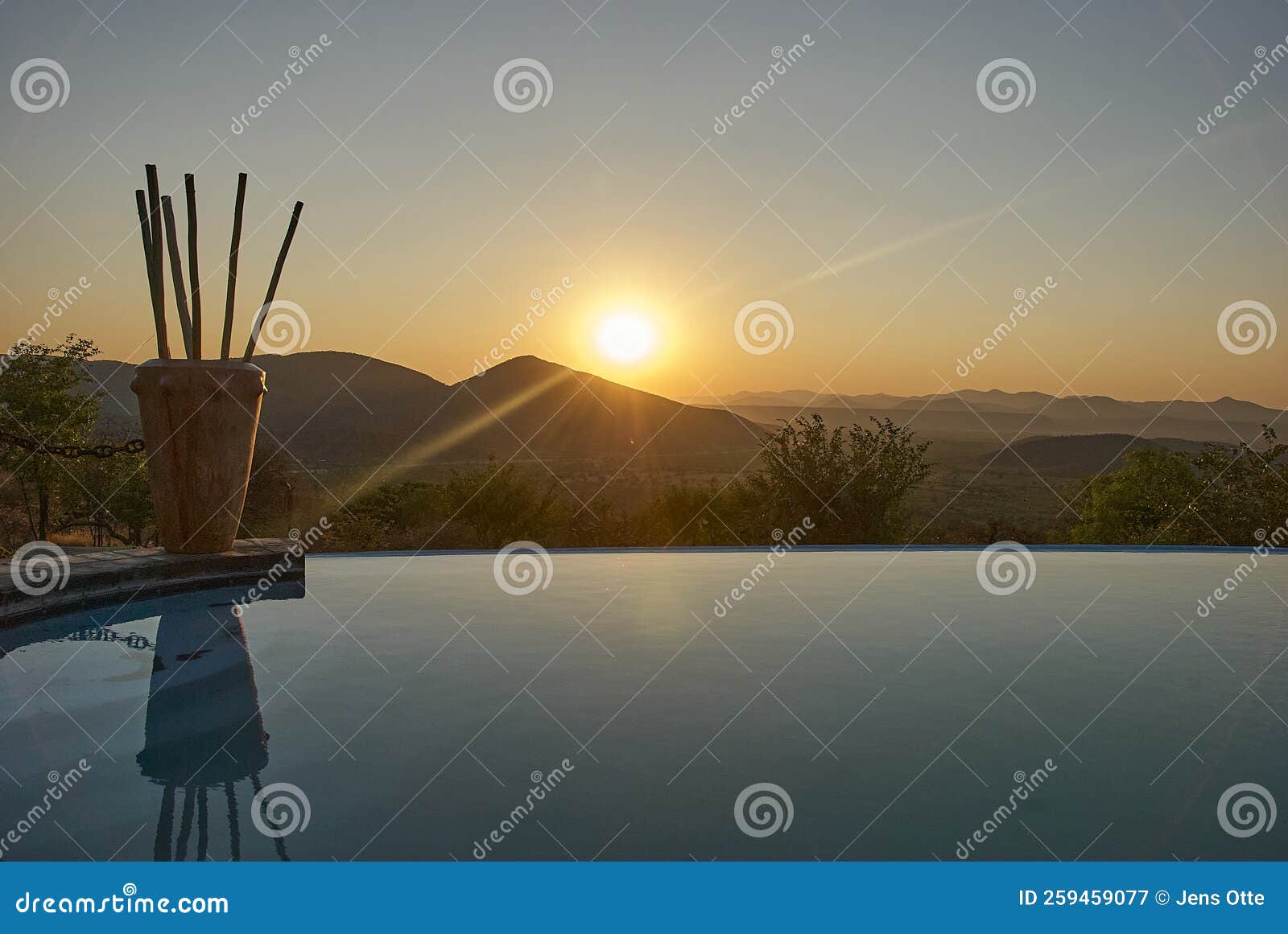 Romantic Sun Set Over Infinity Pool in Namibia Stock Image - Image of ...