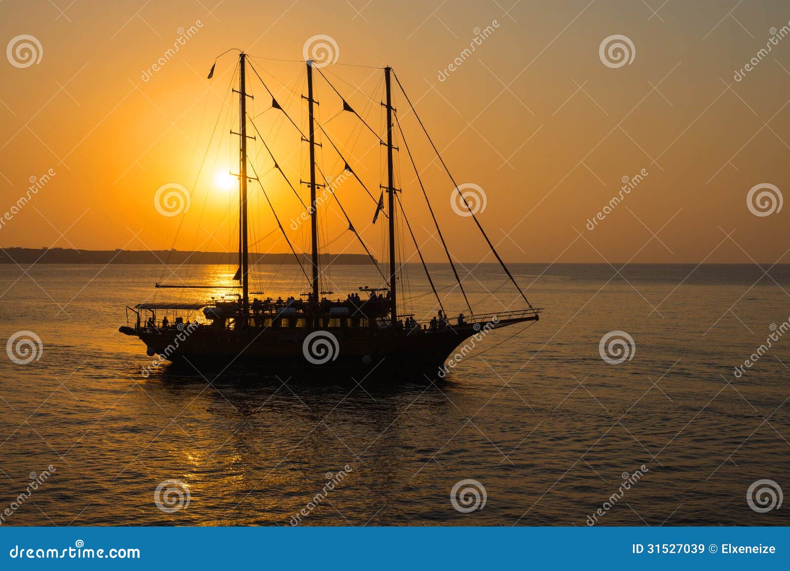 Romantic Sunset with Sailing Ship Stock Image - Image of atmosphere ...