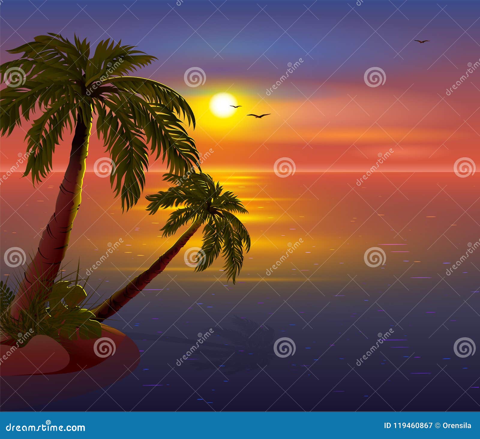 Romantic Sunset on Tropical Island. Palm Trees, Sea, Dark Sky and ... Romantic Sunset on Tropical Island. Palm Trees, Sea, Dark Sky and ...