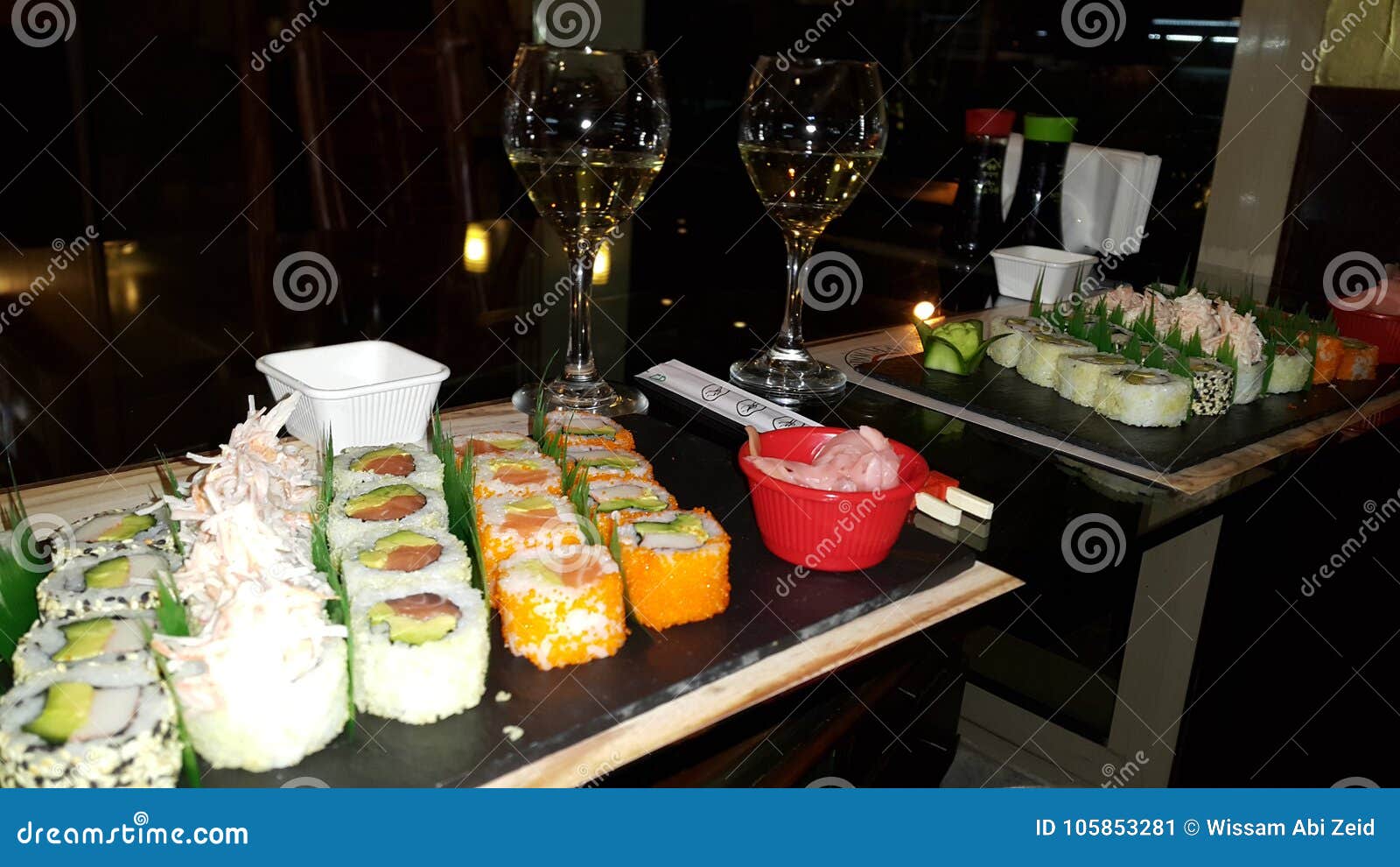 Romantic Sushi & Wine Dinner Stock Image - Image of wine, romantic ...
