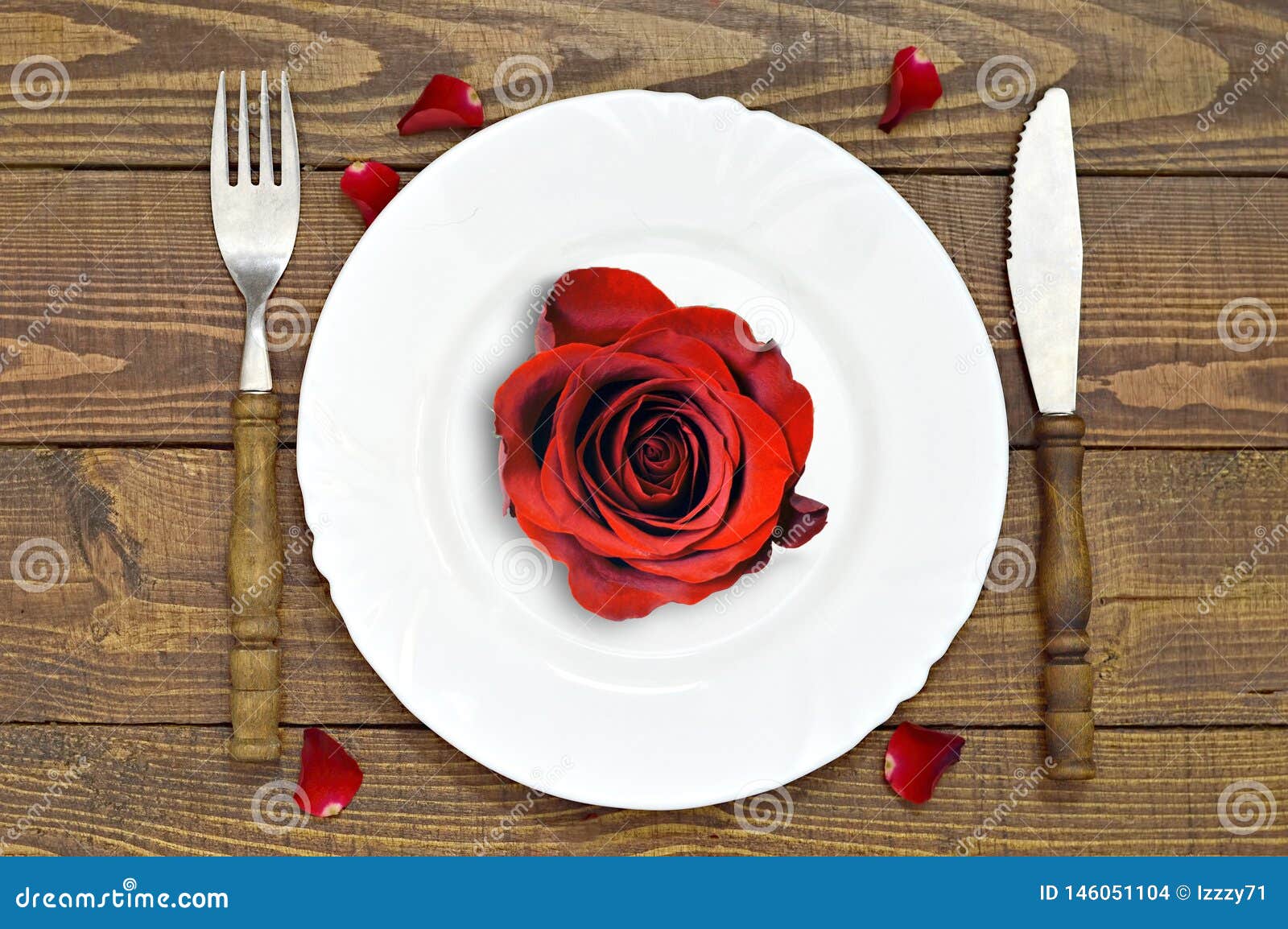Romantic Table Setting. Red Rose on Empty Plate Stock Photo - Image of ...