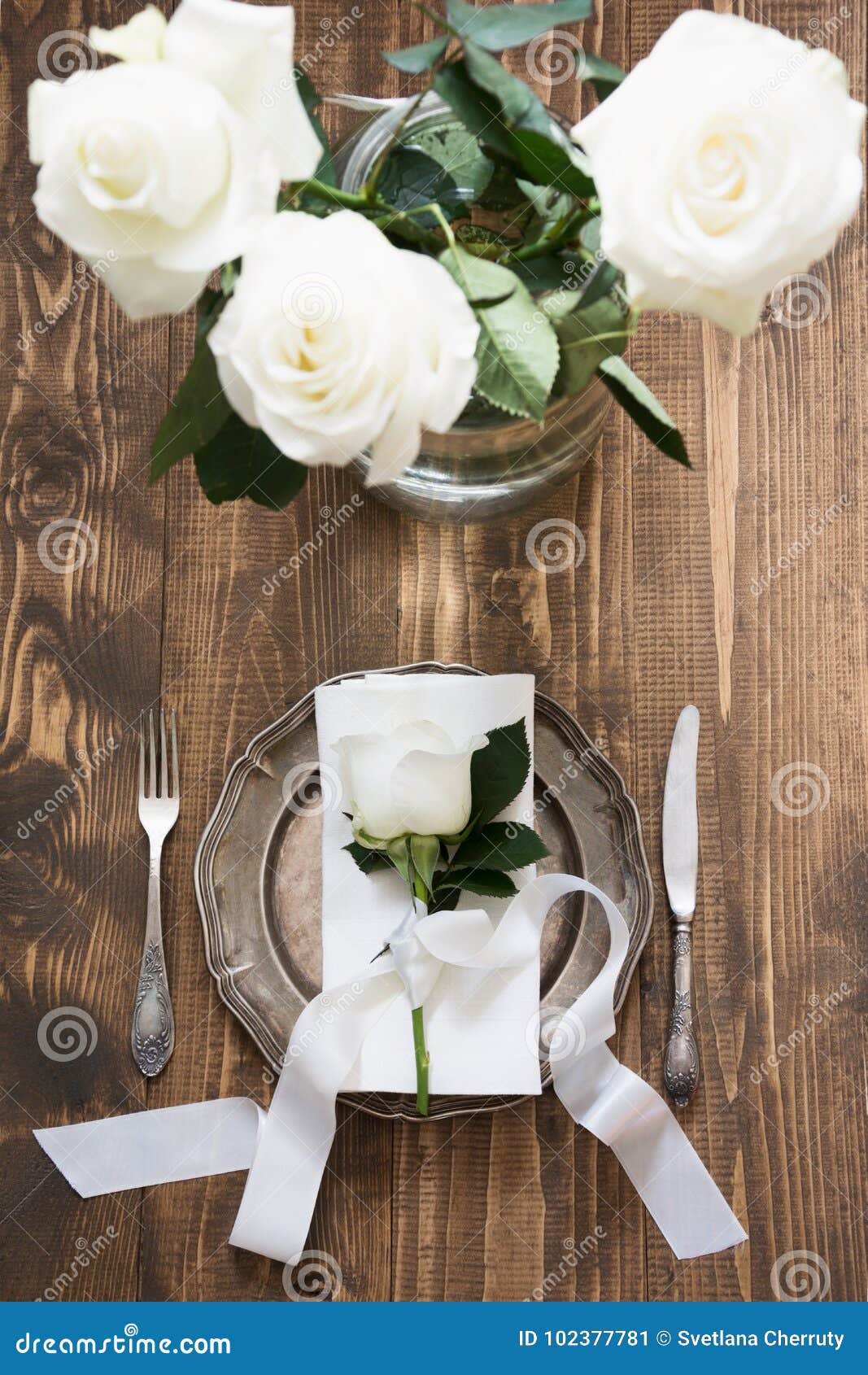 Romantic Table Setting with White Rose As Decor, Vintage Dishware ...