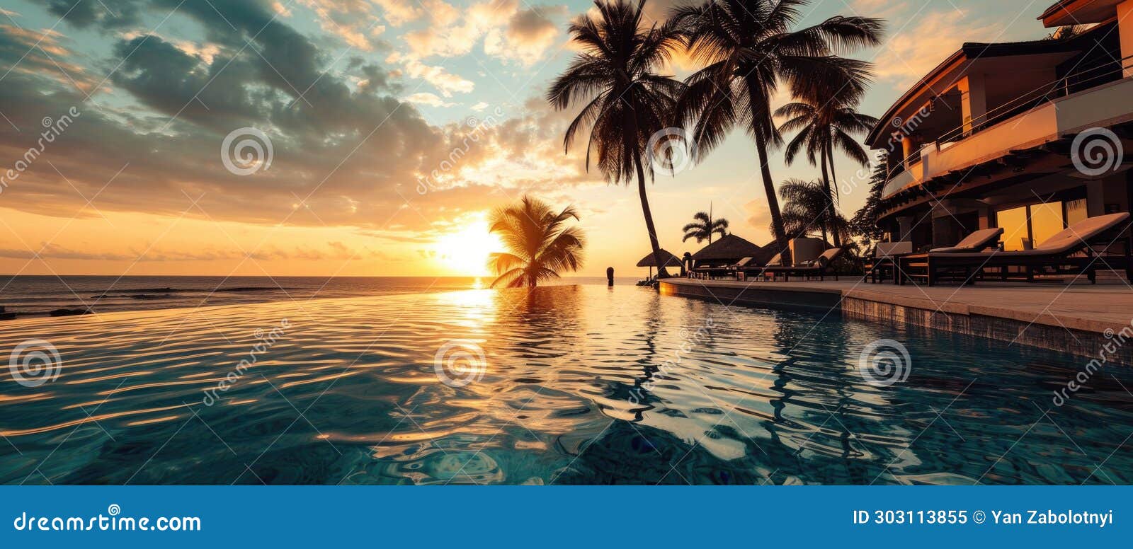 Tropical Getaway: Luxurious Villa, Pool, And Palm Trees Stock ...