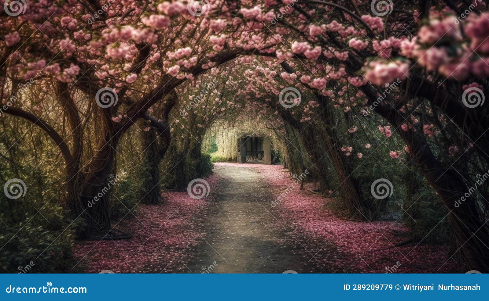 The Romantic Tunnel of Pink Flower Trees. Generative AI Stock ...