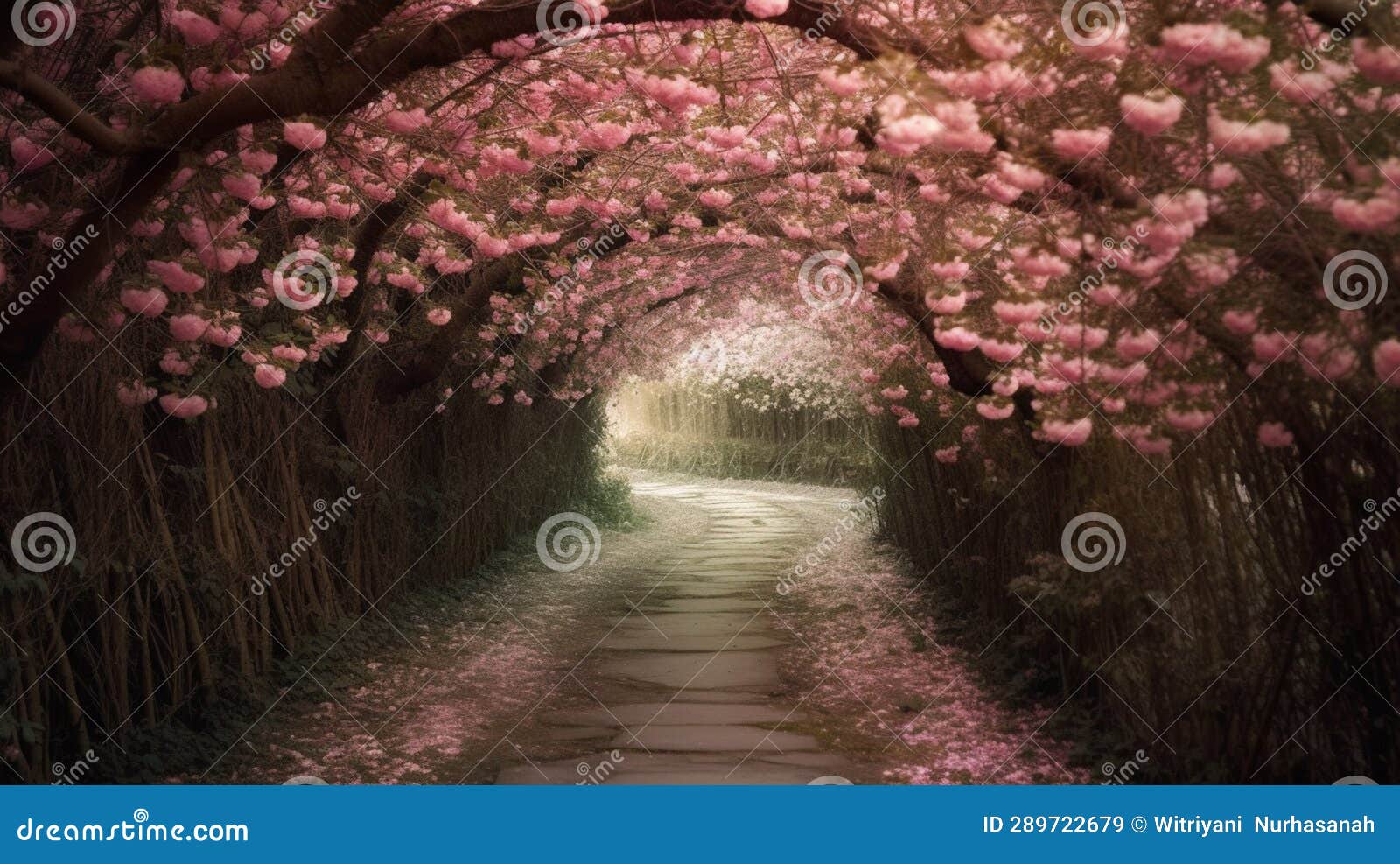 The Romantic Tunnel of Pink Flower Trees. Generative AI Stock ...
