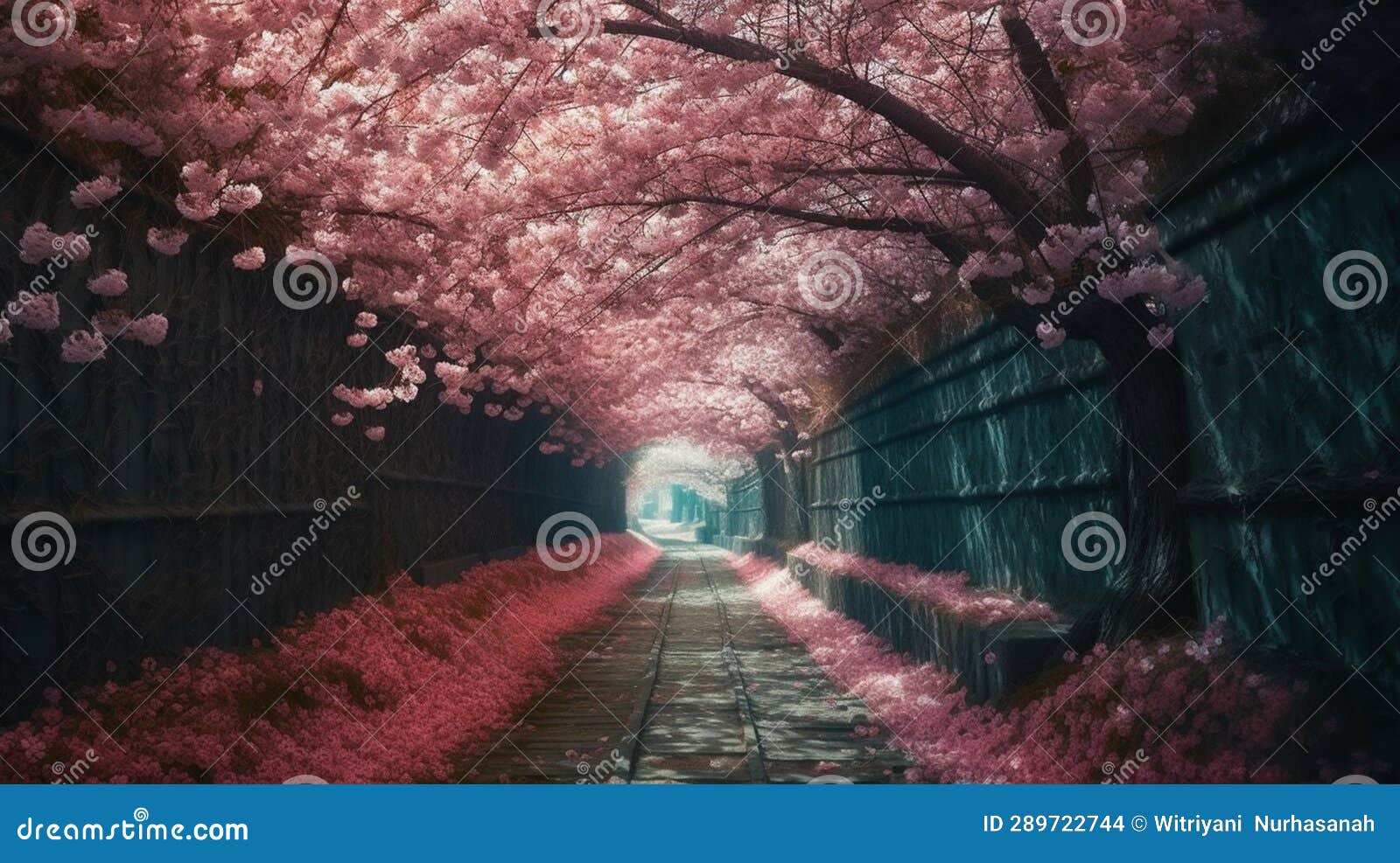 The Romantic Tunnel of Pink Flower Trees. Generative AI Stock Photo ...