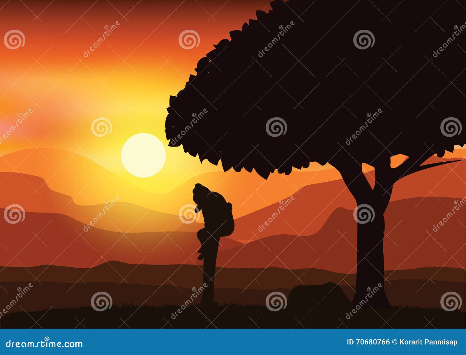 Romantic Under the Tree, Vector Illustrations Stock Vector ...