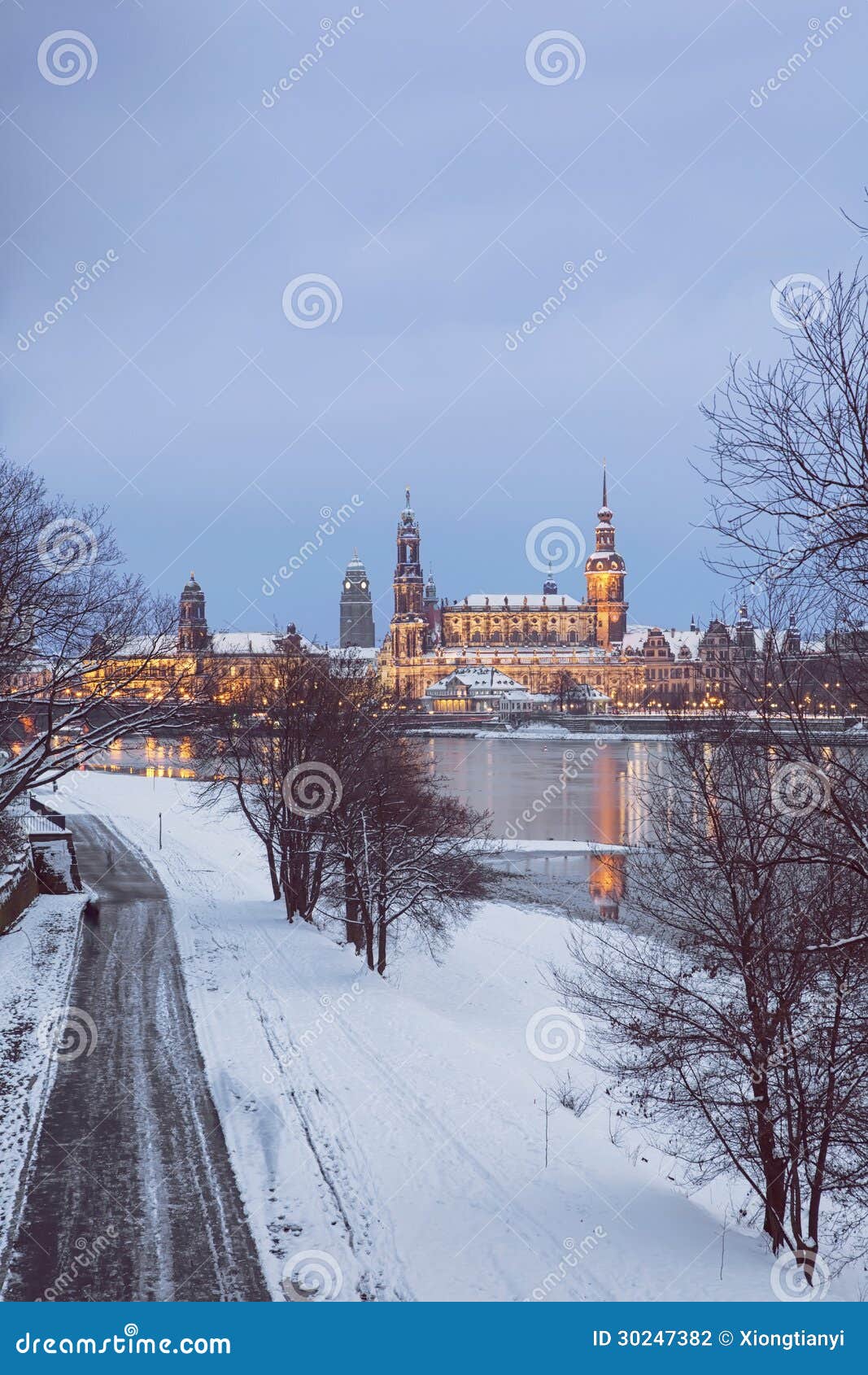 Dresden at dusk in winter stock photo. Image of atmosphere - 30247382