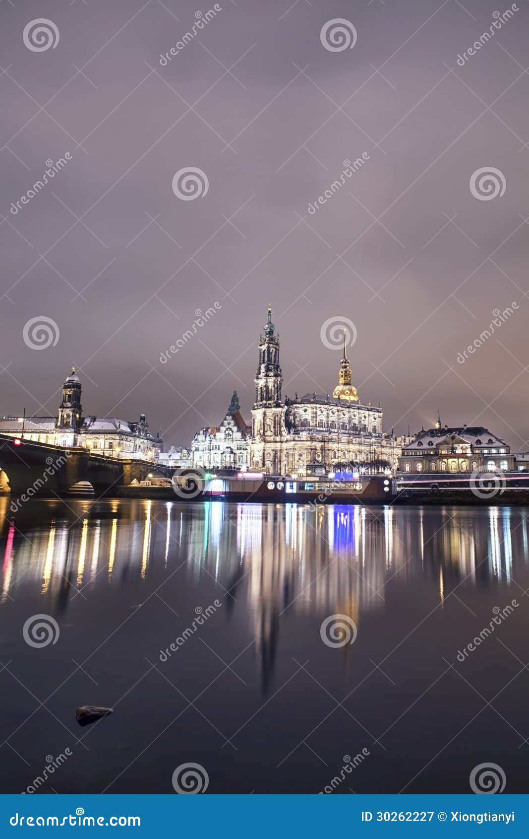 Dresden at night in winter stock image. Image of atmosphere - 30262227