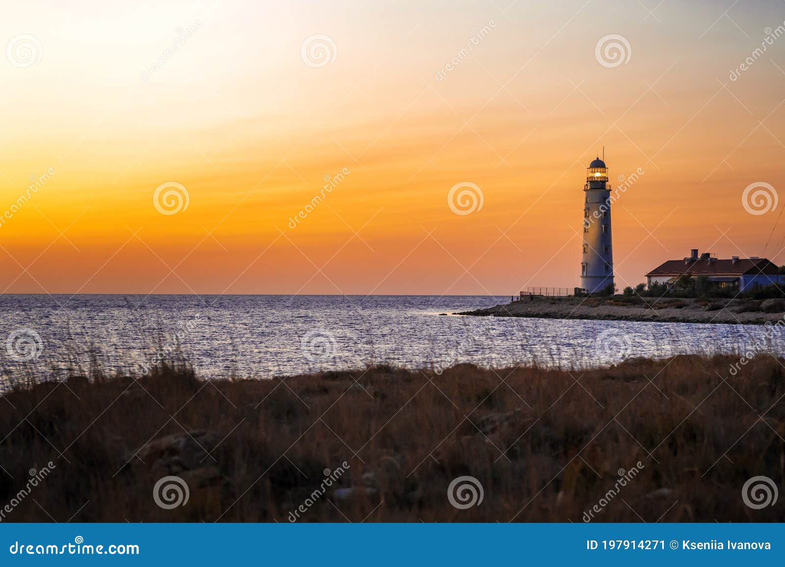 Romantic View of Lighthouse from the Cliff at Sunset Stock Image ...