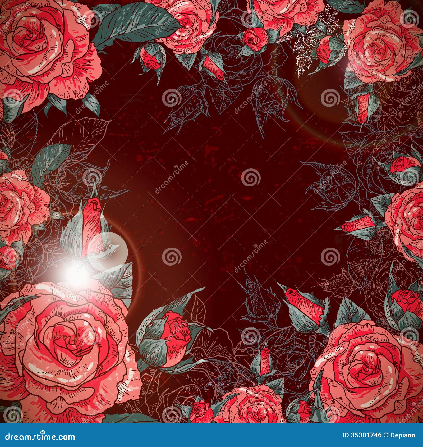 Romantic Vintage Rose Frame Stock Vector - Illustration of branch ...