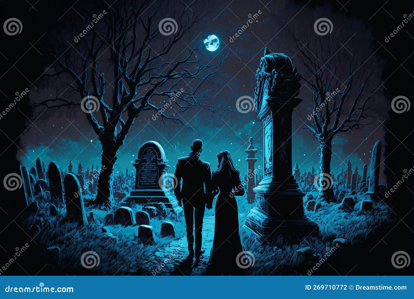 Romantic Walk through a Cemetery (Generative AI) Stock Illustration ...