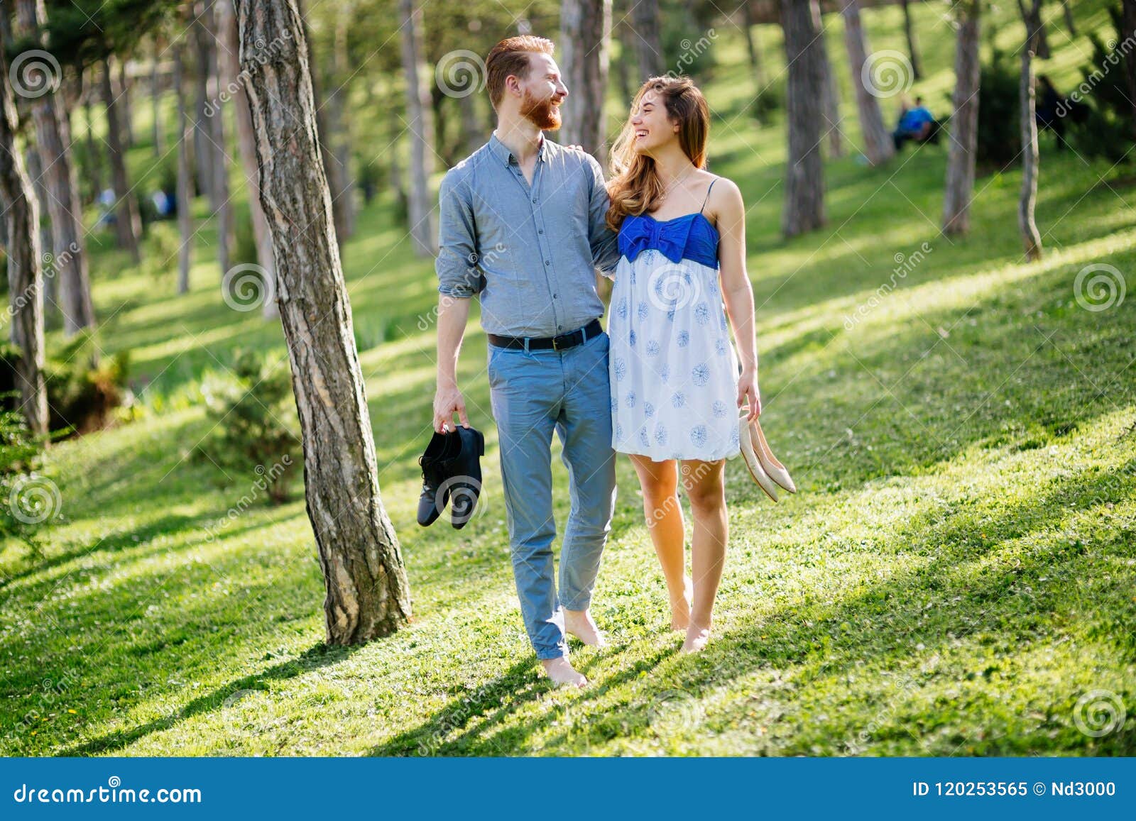 Romantic walk in nature stock image. Image of embracing - 120253565