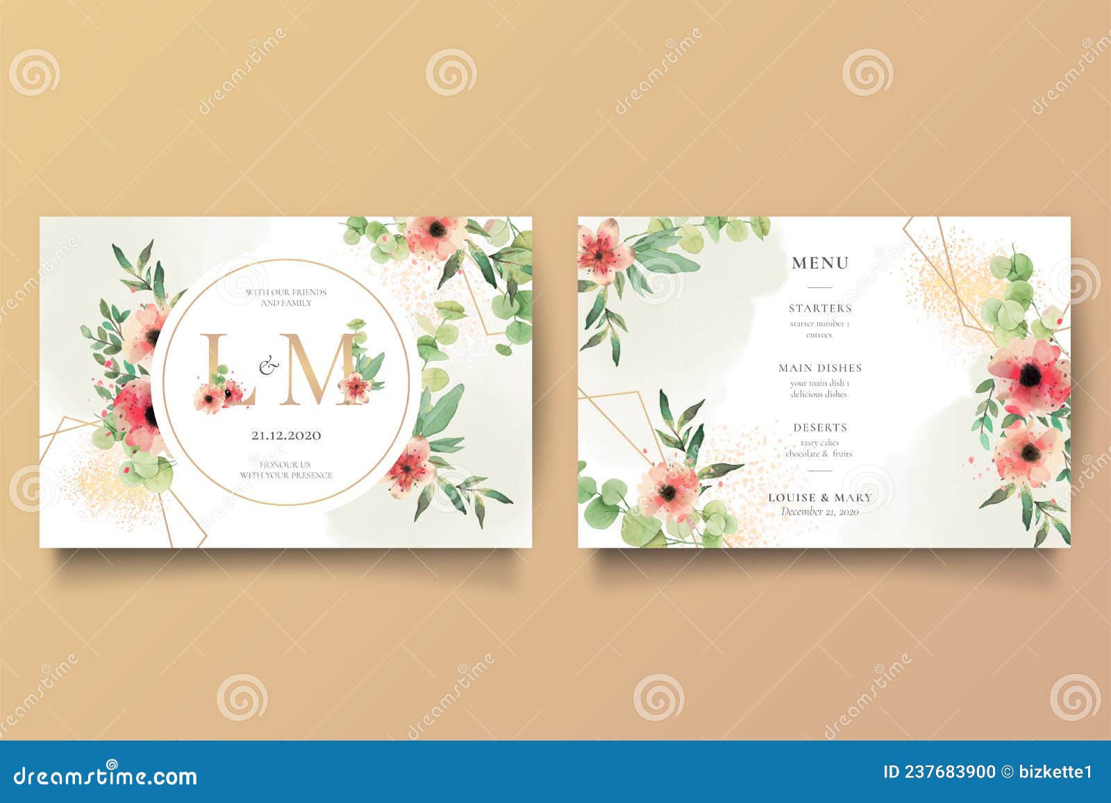 Romantic Wedding Invitation Menu Template Vector Illustration Stock ...