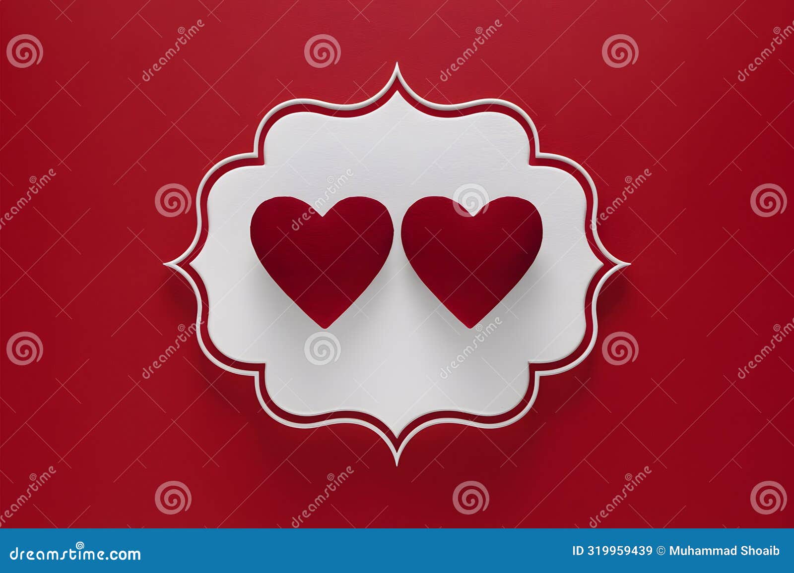 Romantic White Background with Deep Red Hearts in Scalloped Frame ...