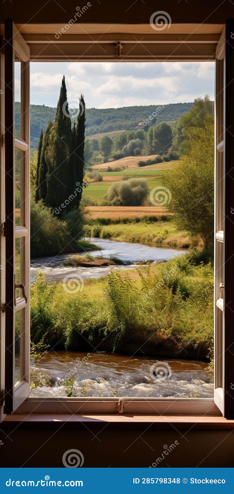 Cinematic Tuscan Countryside View Through Open Window Royalty-Free ...