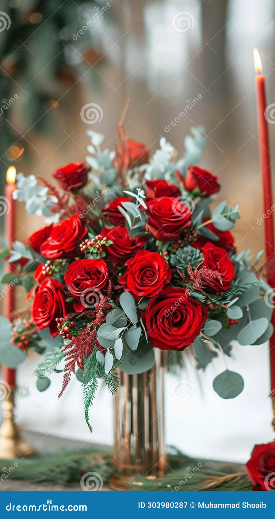 Romantic Winter Setting Wedding Decor Enhanced with Classic Red Roses ...