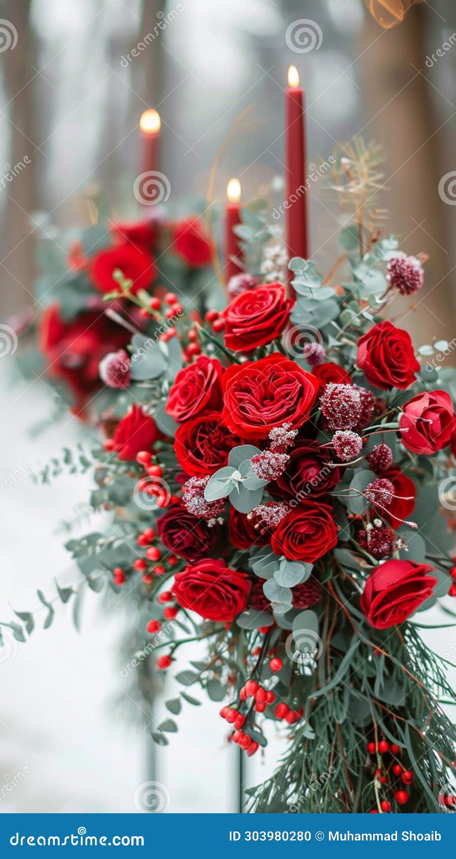Romantic Winter Setting Wedding Decor Enhanced with Classic Red Roses ...