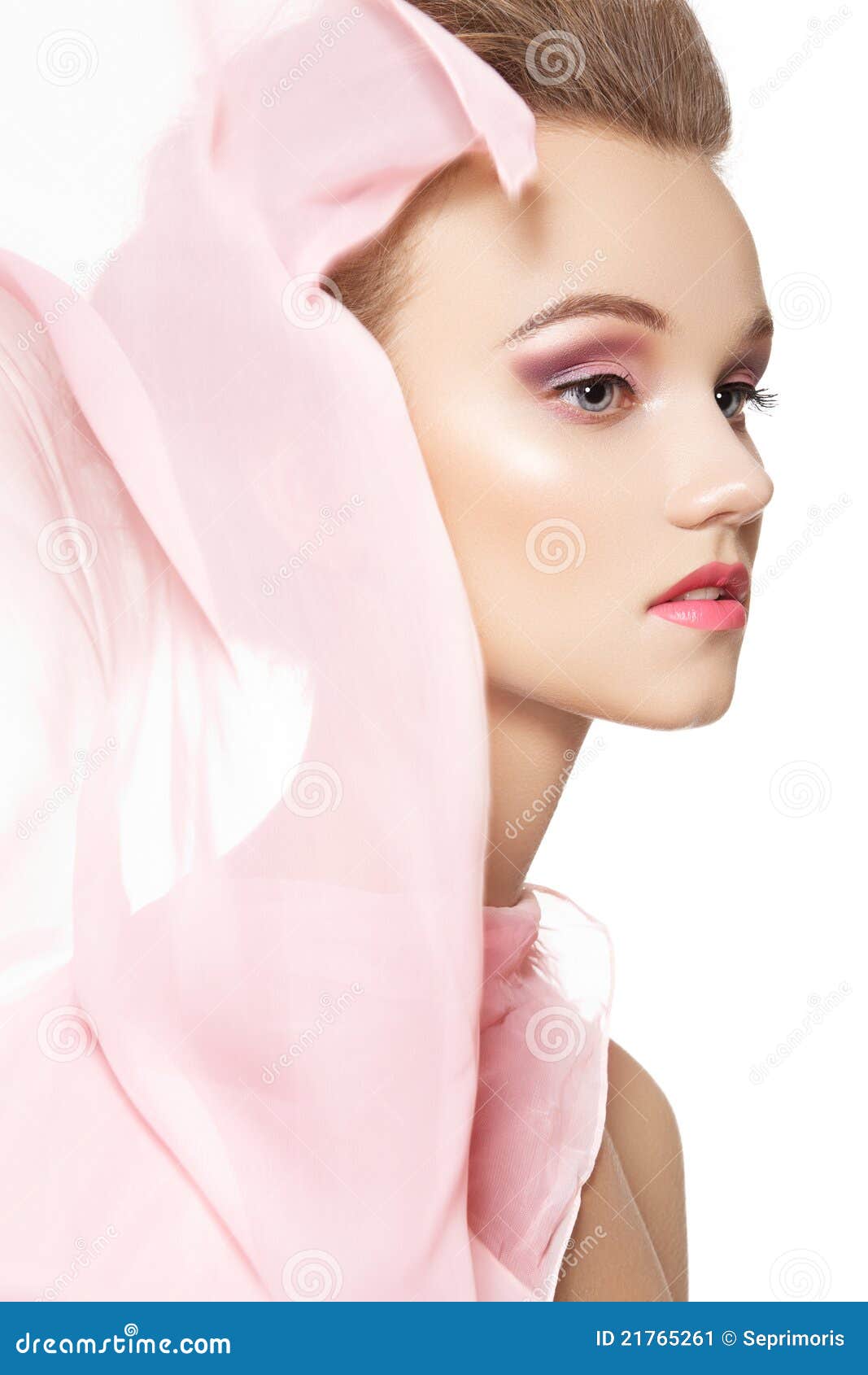 Romantic Woman with Delicate Silk Scarf & Make-up Stock Image - Image ...