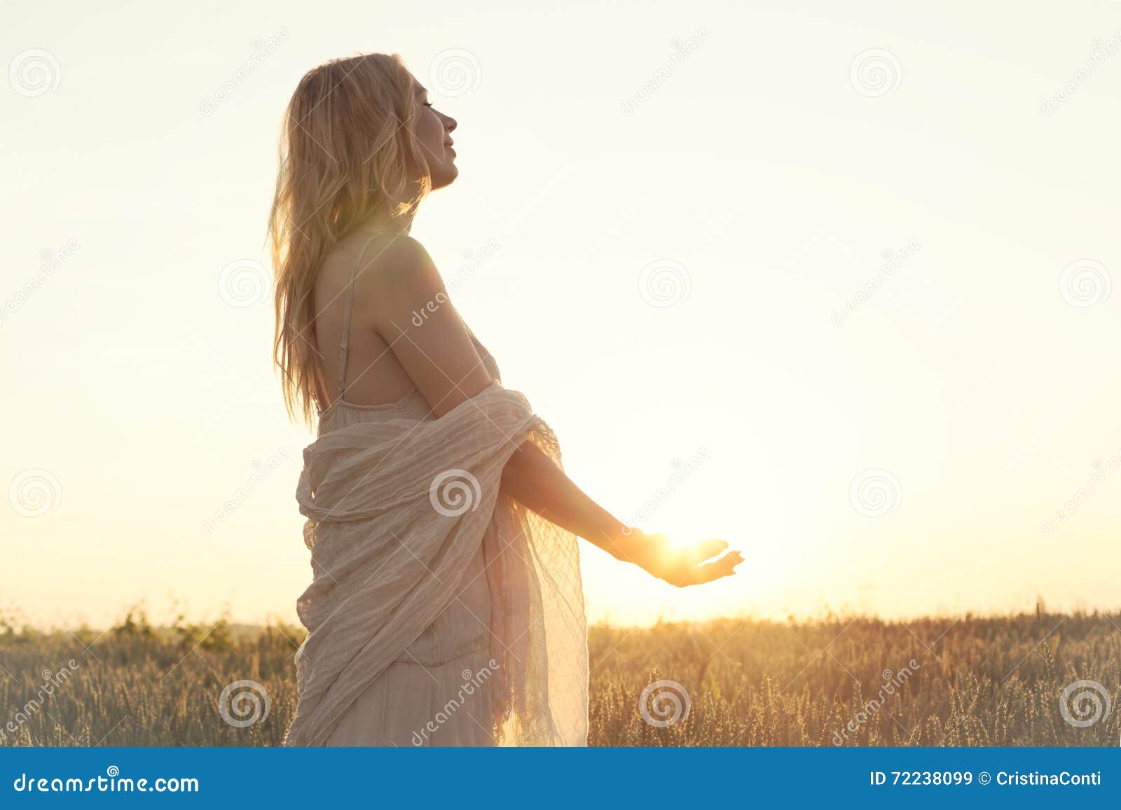 Romantic Woman Holding the Sun in Hand Stock Image - Image of hand ...