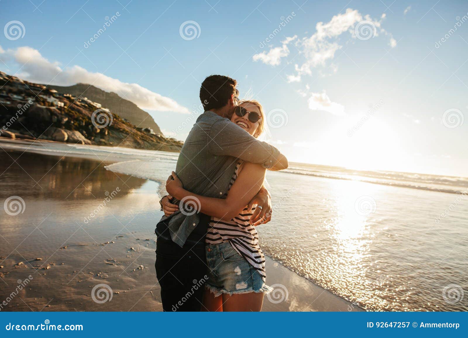 Romantic Young Couple Embracing On Beach Stock Image Image Of Happy
