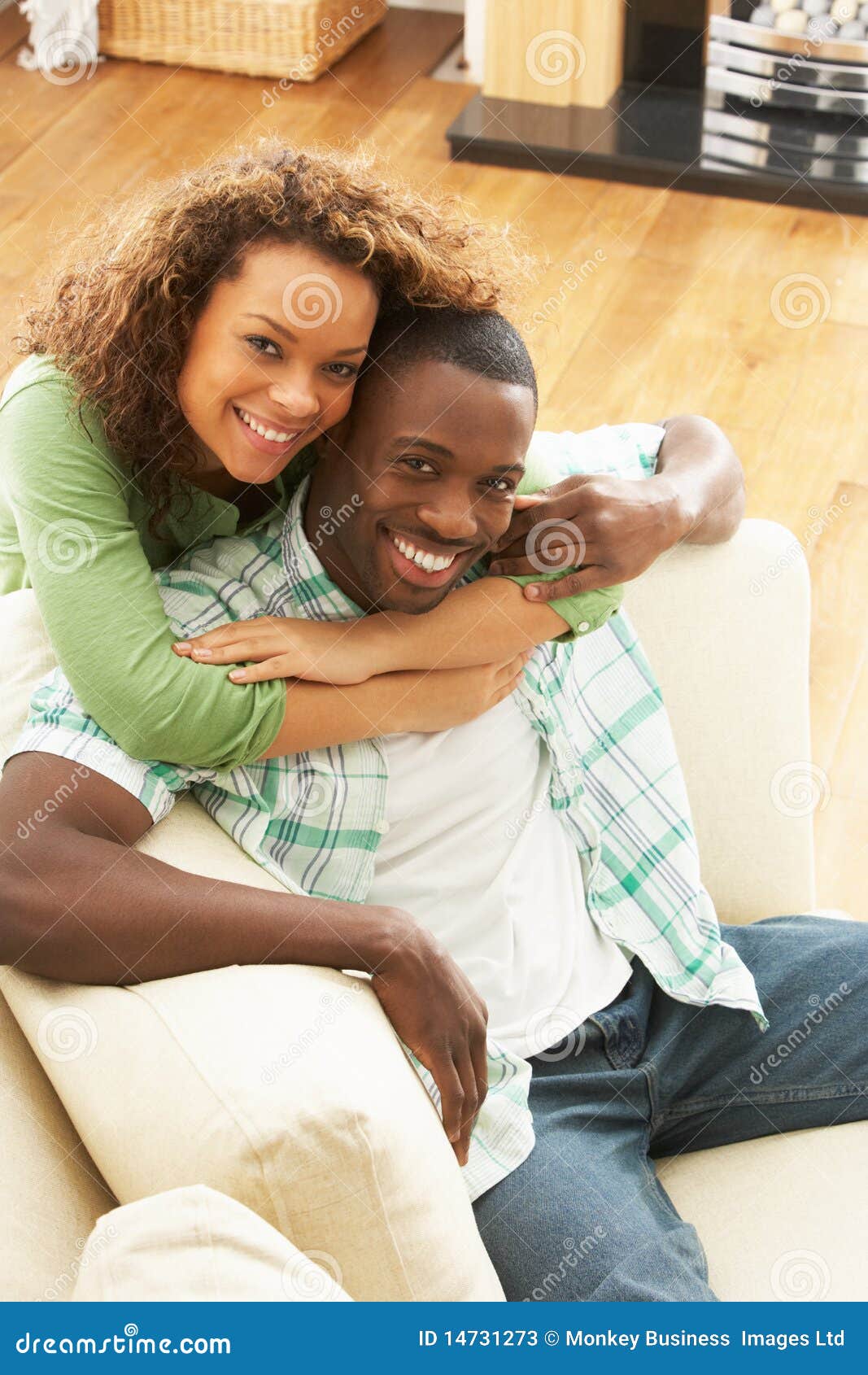 Romantic Young Couple Relaxing Sitting on Sofa Stock Image - Image of ...