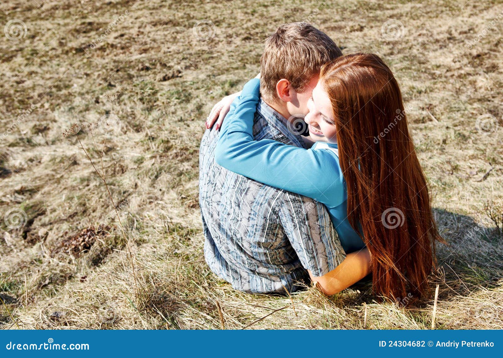Romantic Young Couple Sitting Together Stock Photo - Image of outdoor ...