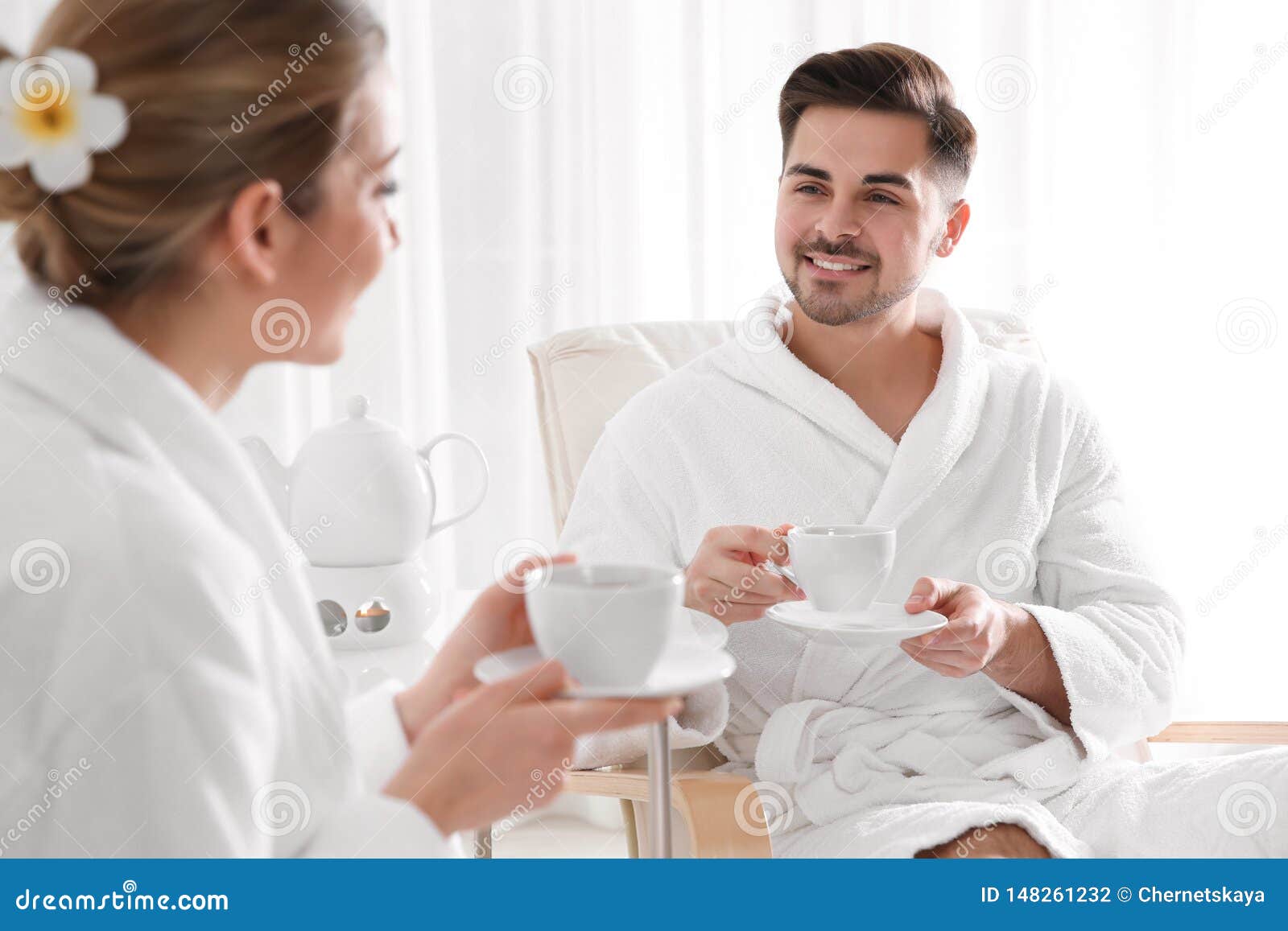 Romantic Young Couple with Tea Stock Photo - Image of center, drink ...