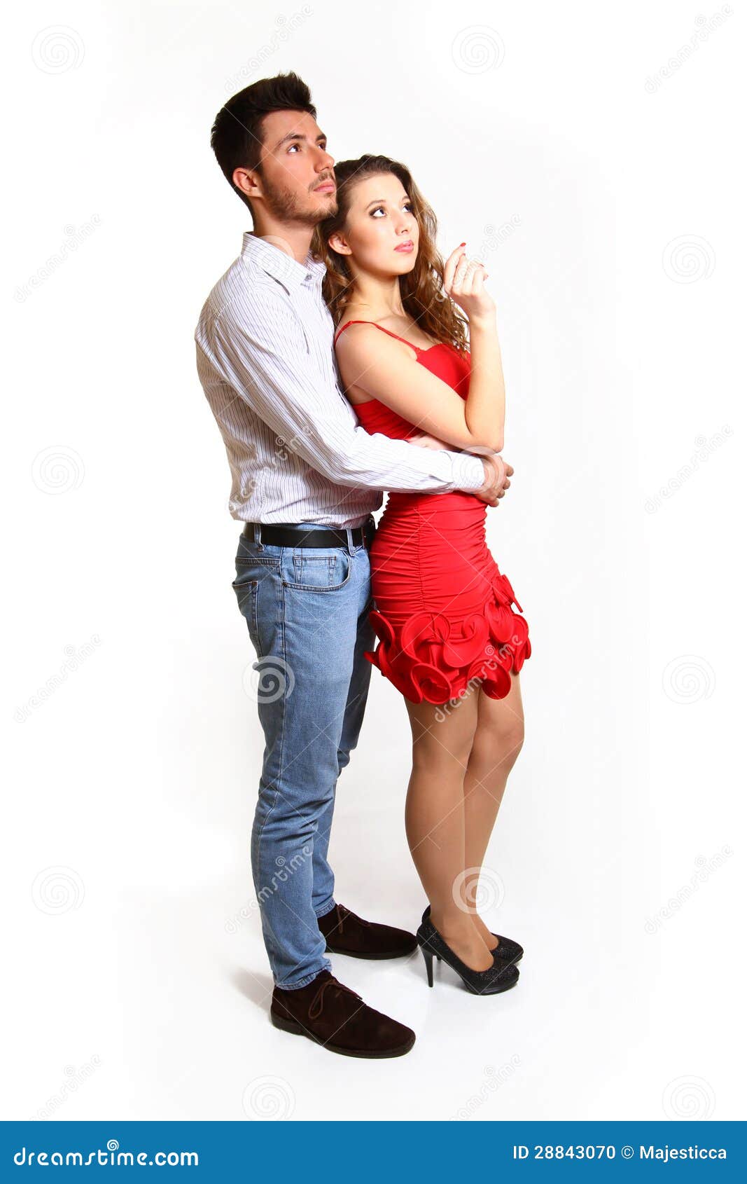 Romantic Young Couple on White Background Stock Photo - Image of ...