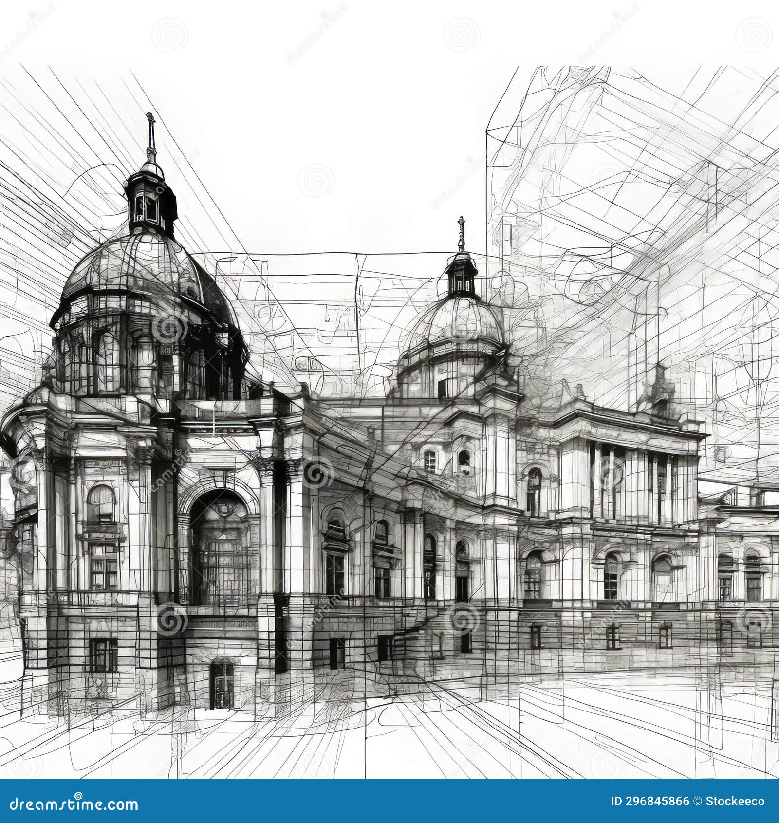 Romanticism Vector Architectural Drawing with Baroque Exaggeration and ...