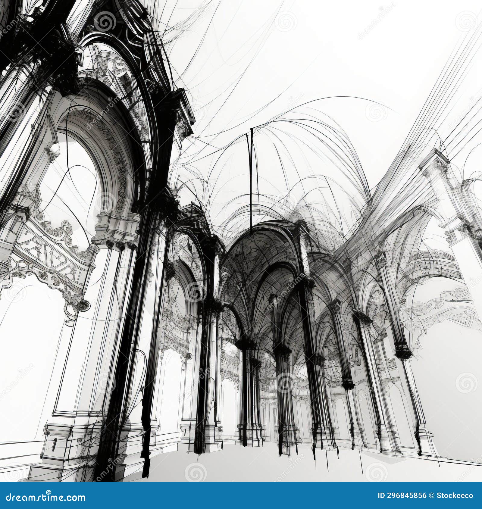 Romanticism Vector Dreamlike Architecture in Layered Mesh Sketch Stock ...
