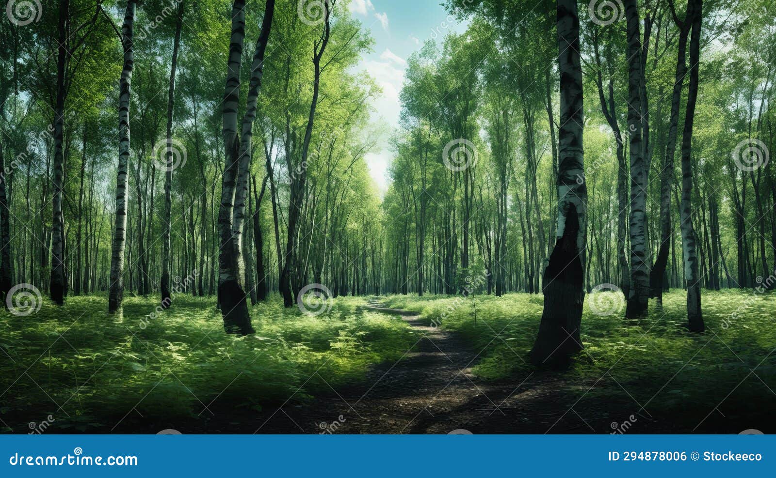 Romanticized Forest Path with Poplar Trees in Vray Tracing Style Stock ...