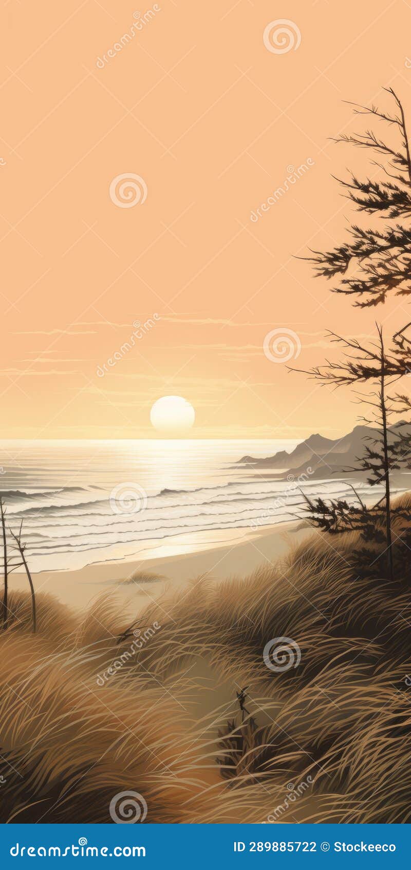 Romanticized Seascapes: Detailed Shading of Beach and Dune at Sunset ...