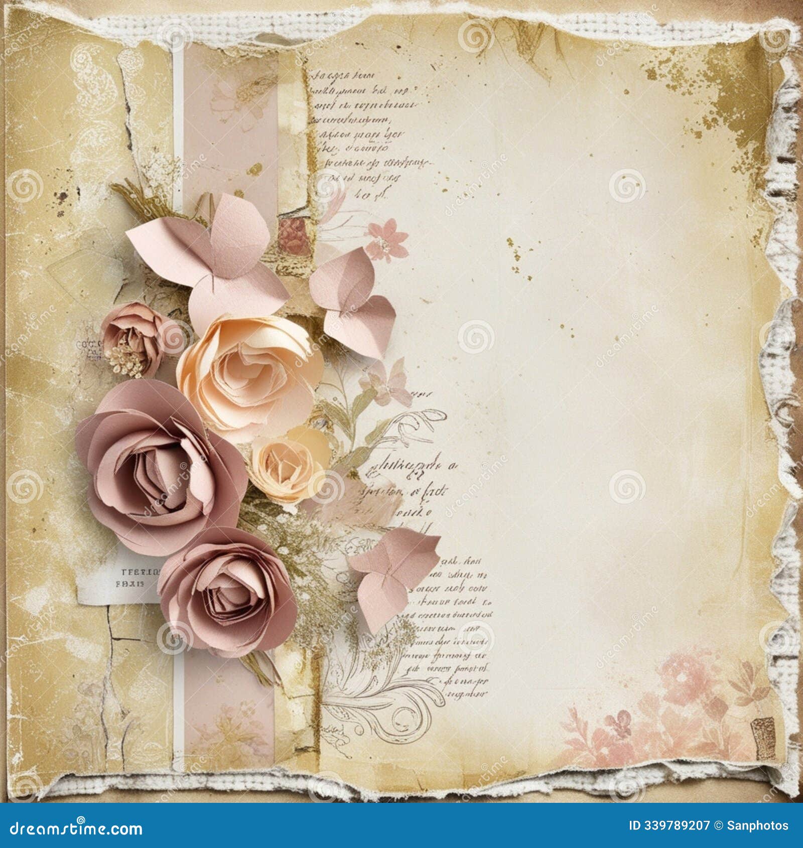 Nostalgic Elegance: a Vintage Scrapbook Page with Paper Roses Stock ...