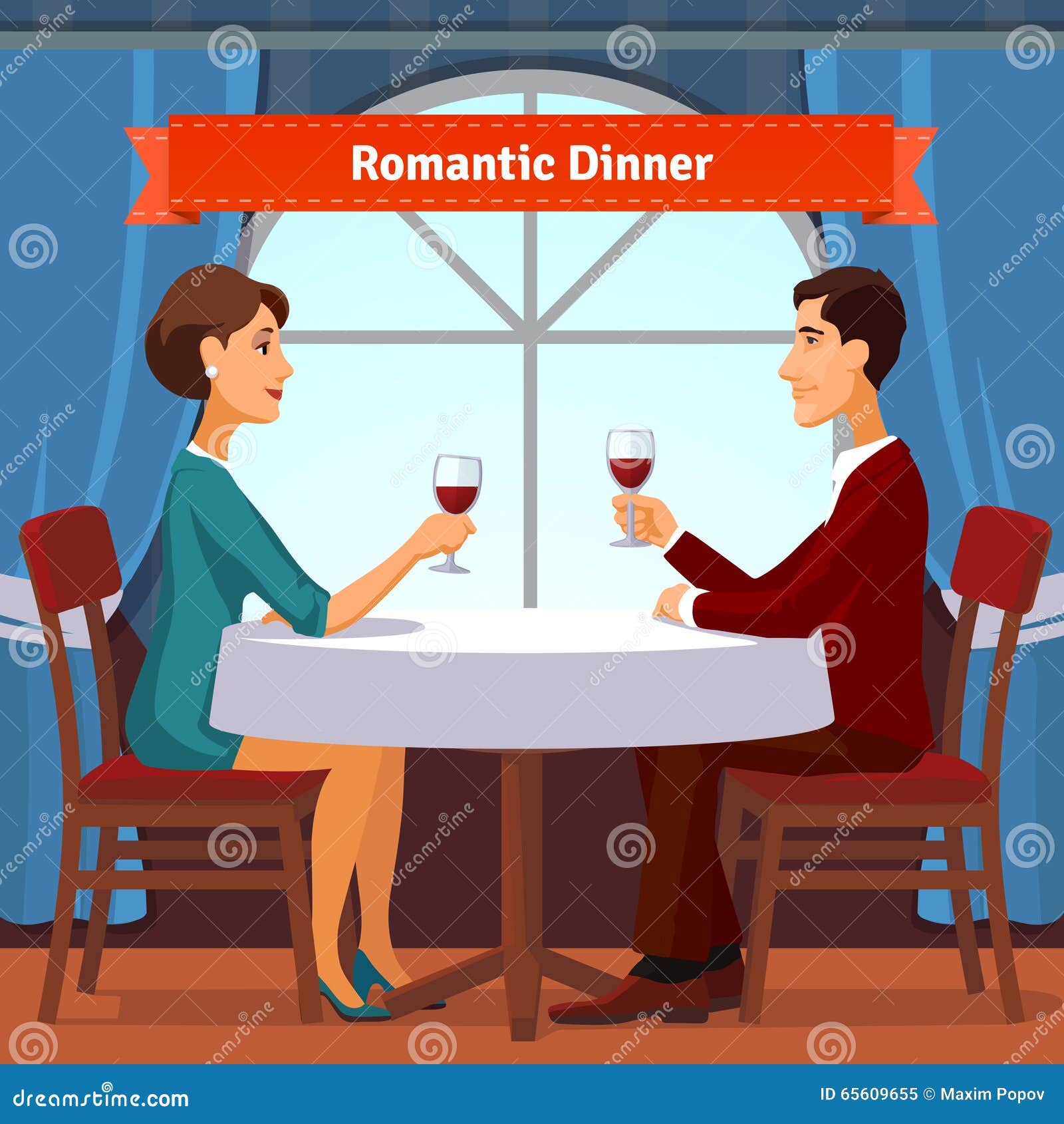 Romantisch Diner Voor Twee Man En Vrouw Vector Illustratie ...