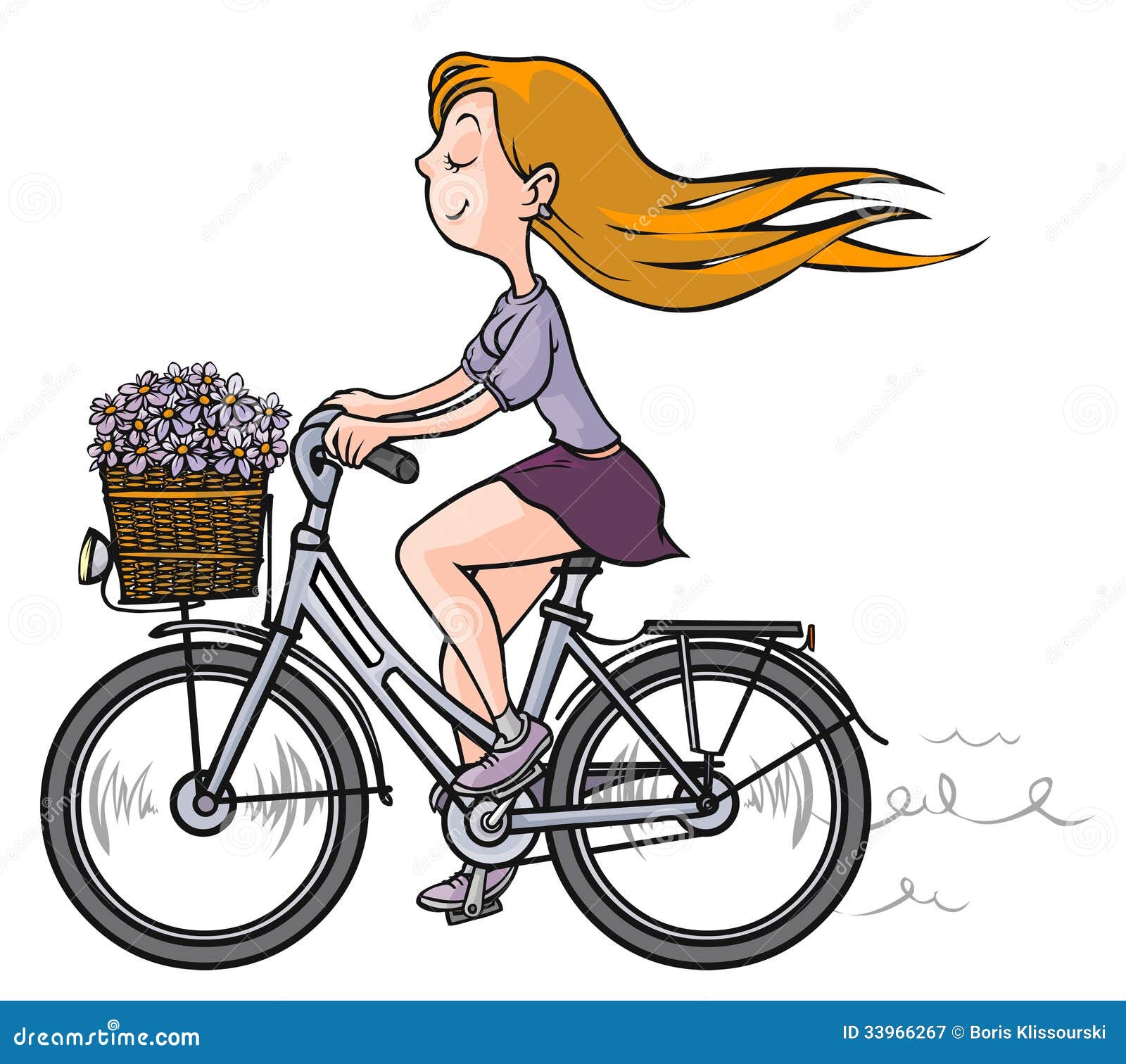 Romantisch Meisje Op Fiets. Stock Illustratie - Illustratie bestaande ...