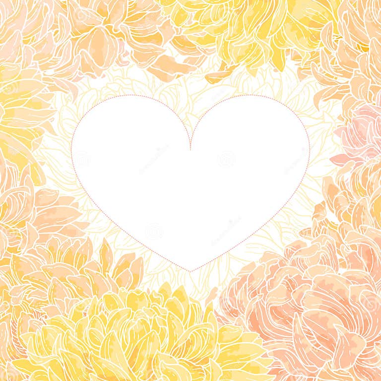 Romantisch Vector Hart-kader Met Chrysant Vector Illustratie ...