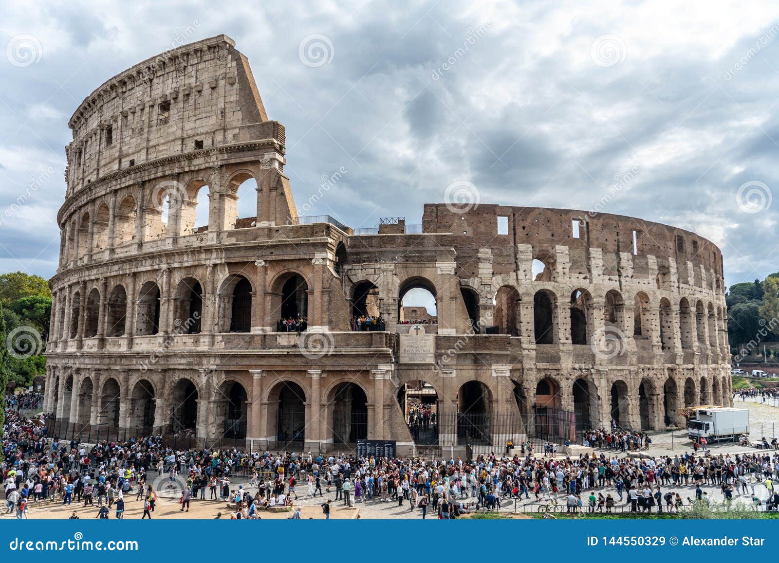Rome Stadium in the Dramatic Sky. Trees and People Surrounding ...
