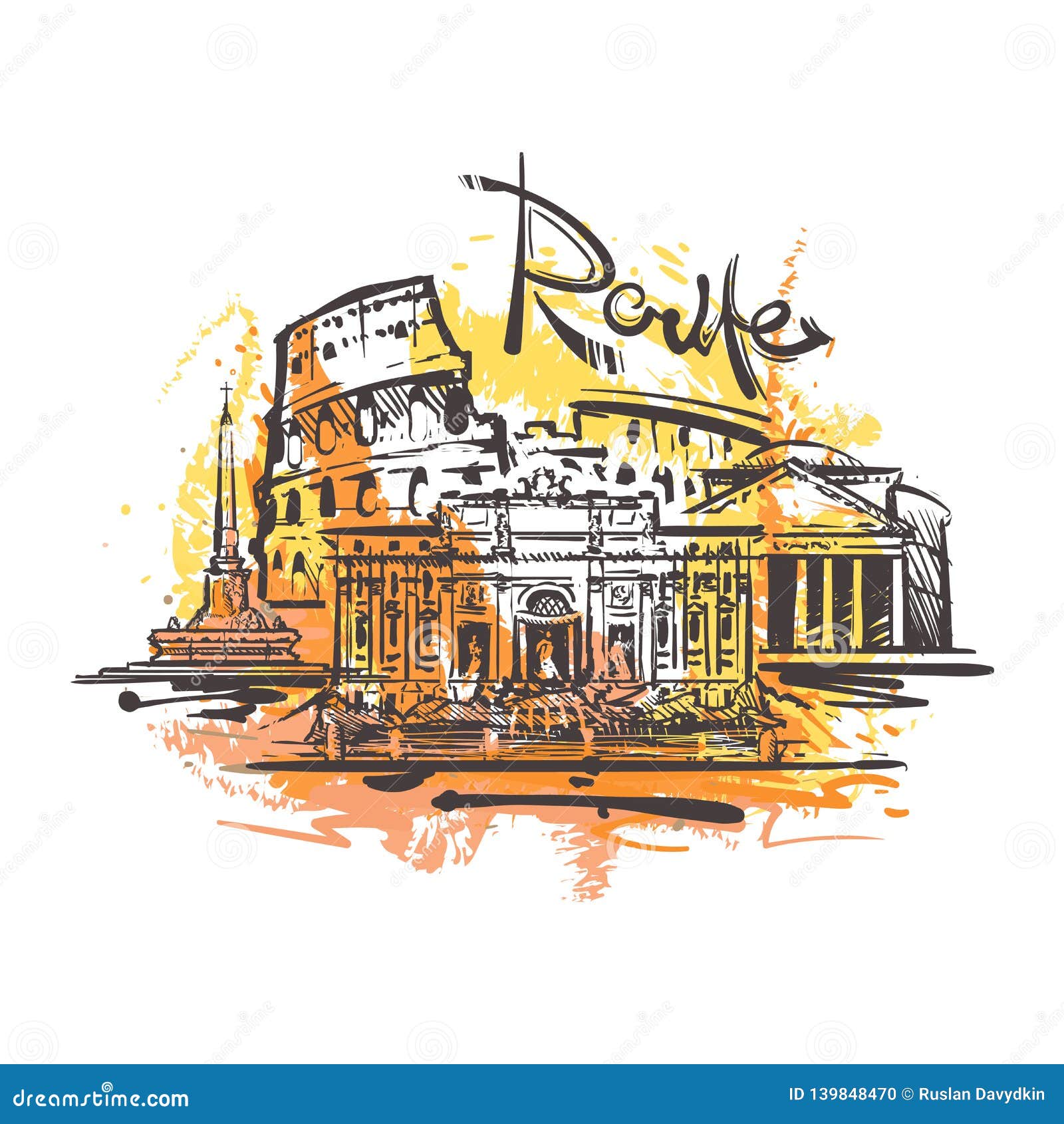 Rome Abstract Color Drawing. Rome Sketch Vector Stock Illustration ...