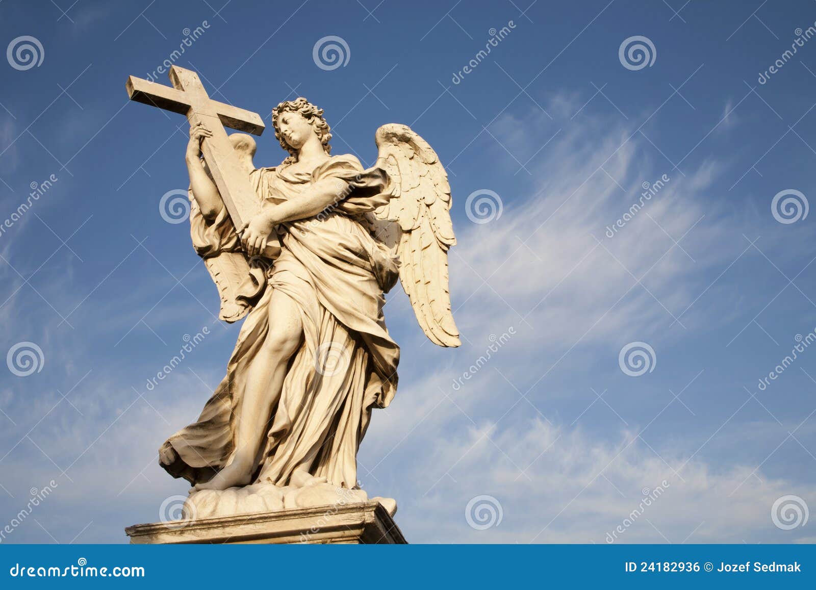 Rome - Angel with the Cross - Angels Bridge Stock Photo - Image of ...