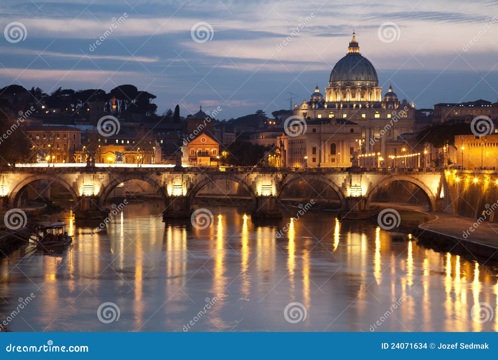 Rome - Angels Bridge and St. Peter S Basilica Stock Photo - Image of ...